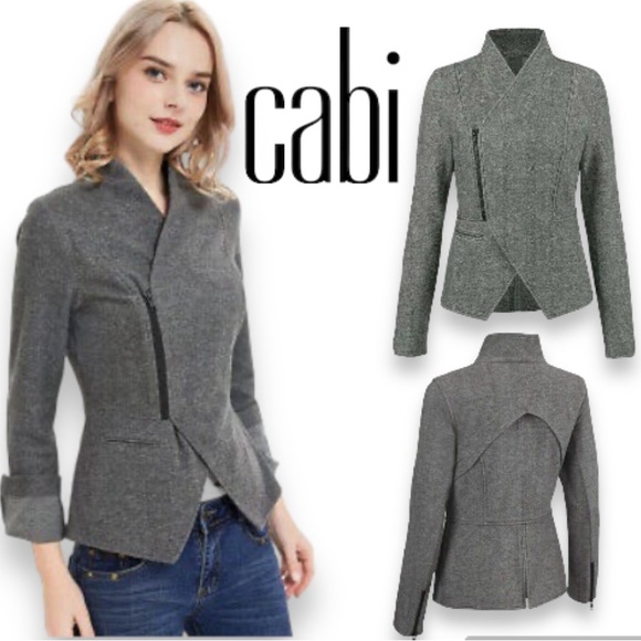 CAbi | Jackets & Coats | Cabi Heathered Grey Rebel Moto Asymmetrical ...